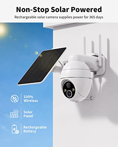 TKENPRO 2K Security Cameras Wireless Outdoor With Ultra HD Spotlight Color Night Vision, Solar Security Camera Outdoor With PIR Detection, Pan Tilt, 4X Digital Zoom, 2.4GHZ Wi-Fi, IP65 Waterproof