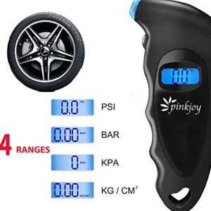 PINKJOY Digital Tire Pressure Gauge 150 PSI, 4 Settings, Tire Gauge for Car, Truck, Motorcycle, Bicycle with Backlit LCD and Non-Slip Grip (Black)