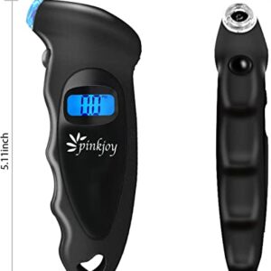 PINKJOY Digital Tire Pressure Gauge 150 PSI, 4 Settings, Tire Gauge for Car, Truck, Motorcycle, Bicycle with Backlit LCD and Non-Slip Grip (Black)