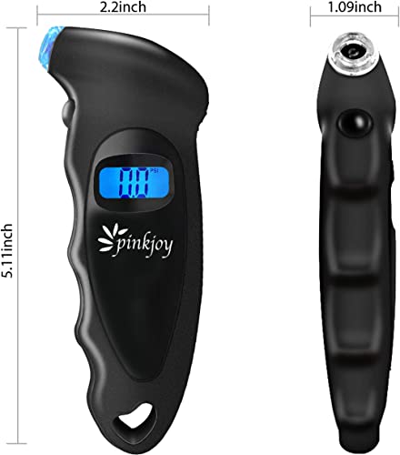 PINKJOY Digital Tire Pressure Gauge 150 PSI, 4 Settings, Tire Gauge for Car, Truck, Motorcycle, Bicycle with Backlit LCD and Non-Slip Grip (Black)