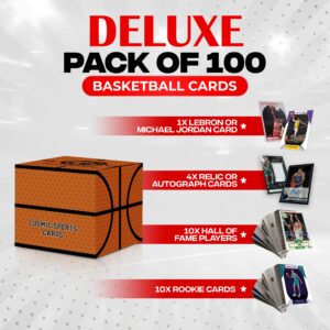 Deluxe NBA Basketball Cards 2023 Mystery Box | 100x Official NBA Cards | 10x Hall of Famers | 10x Rookies | 1x Lebron or Jordan | 4X Autograph or Relic Cards Guaranteed | Kobe Bryant Cards