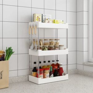 3 tier under sink organizers and storage, kitchen bathroom cabinet organizer with hooks,cabinet basket storage shelf,white