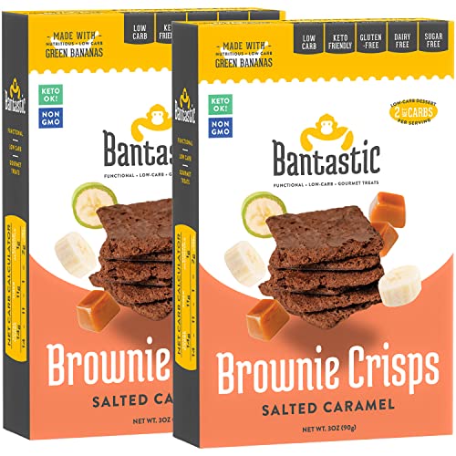 Bantastic Brownie Keto Snack, Salted Caramel Crisps - Crunchy Thin, Naturally Sweet Sugar Free Brownies Snack, Gluten Free, Low Carb, Dairy Free, 3 Oz Ea (Pack of 2)