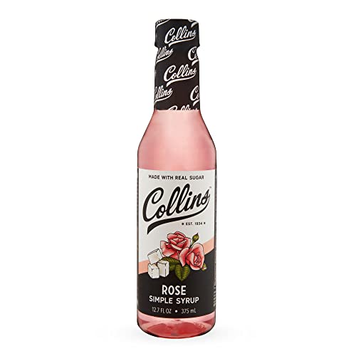 Collins Rose Syrup - Rose Flavor Simple Syrup - Real Sugar Cocktail Syrups - Soda Water Flavors, Cocktail Mixers - 12.7oz Set of 1