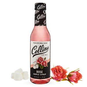 collins rose syrup - rose flavor simple syrup - real sugar cocktail syrups - soda water flavors, cocktail mixers - 12.7oz set of 1