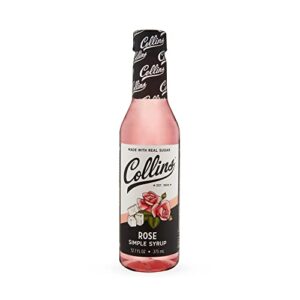 Collins Rose Syrup - Rose Flavor Simple Syrup - Real Sugar Cocktail Syrups - Soda Water Flavors, Cocktail Mixers - 12.7oz Set of 1