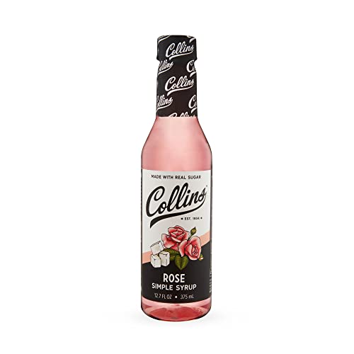 Collins Rose Syrup - Rose Flavor Simple Syrup - Real Sugar Cocktail Syrups - Soda Water Flavors, Cocktail Mixers - 12.7oz Set of 1