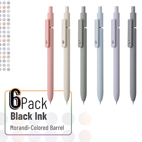 Mr. Pen- Retractable Gel Pens, 6 Pack, Morandi Barrels, Black Gel Pens, Fast Dry, Gel Pens Fine Point 0.5mm, Cute Pens, Gel Ink Pens, Black Pens, Aesthetic Pens for Journaling