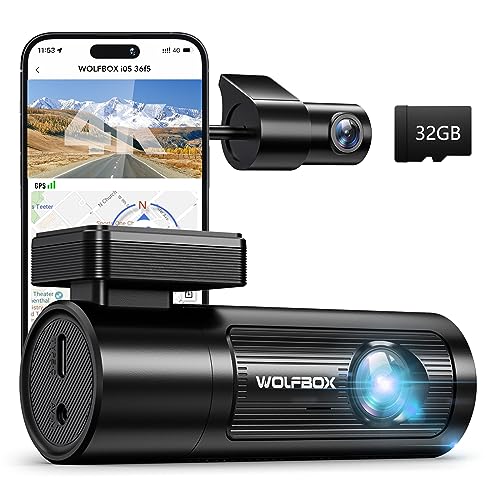 WOLFBOX 4K Dash Cam Front and Rear, Dash Cam with GPS WiFi UHD 2160P/1600P + 1080P,Dash Camera for Cars with 32G SD Card, WDR, Night Vision, Loop Recording,170°FOV