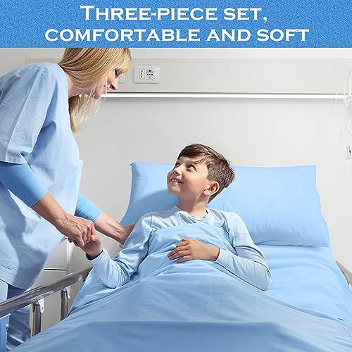 Moukeren 6 Pcs Hospital Bed Sheet Fitted Hospital Bed Sheets 36 x 84 x 14 with Hospital Bed Sheets and Pillow Cases Elastic All Around for Home, Massage Table, Hotel, Hospital (Blue)