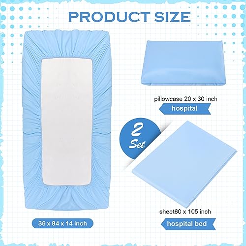 Moukeren 6 Pcs Hospital Bed Sheet Fitted Hospital Bed Sheets 36 x 84 x 14 with Hospital Bed Sheets and Pillow Cases Elastic All Around for Home, Massage Table, Hotel, Hospital (Blue)