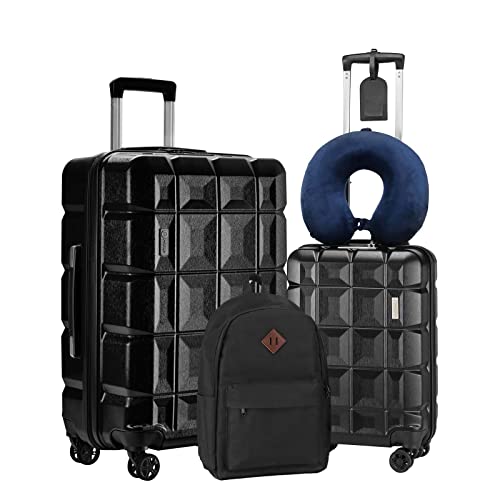 Joyway Luggage Sets 2 Piece Suitcase Set with Spinner Wheels, Large Hard Shell Luggage with TSA Lock (BLACK,20/28IN,8PCS)