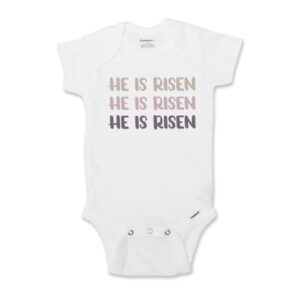 he is risen, my first easter baby girl, cross onesies girls, christian easter shirts for kids, easter basket filler outfit, 0-3 3-6 12 18 month short or long sleeve 715 (short sleeve, 0-3 month)