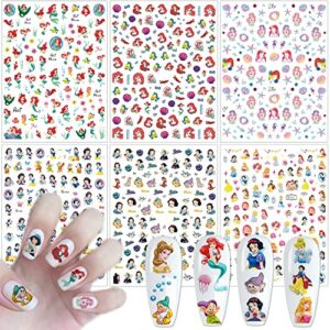 6 sheets kawaii nail art stickers 3d anime design nail charms cute cartoon nail stickers self-adhesive acrylic nail art supplies mermaid nail decals for women girls kawaii nails art decorations