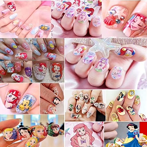 6 Sheets Kawaii Nail Art Stickers 3D Anime Design Nail Charms Cute Cartoon Nail Stickers Self-Adhesive Acrylic Nail Art Supplies Mermaid Nail Decals for Women Girls Kawaii Nails Art Decorations