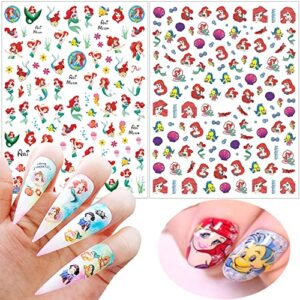 6 Sheets Kawaii Nail Art Stickers 3D Anime Design Nail Charms Cute Cartoon Nail Stickers Self-Adhesive Acrylic Nail Art Supplies Mermaid Nail Decals for Women Girls Kawaii Nails Art Decorations