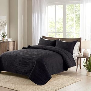 DOWNCOOL Black King Quilt Bedding Set with 2 Pillow Cases - 3 Pieces King Size Quilt Set - Lightweight Soft Bedspread Coverlet Bed Cover for All Season - King Quilt Sets(106"x96")