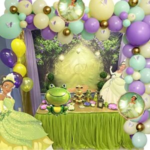 Princess Tiana Balloons Garland, Princess and the Frog Birthday Balloon Arch Kit with Large Green Frog Mylar Foil Balloons for Girl’s Birthday Baby Shower, Princess Theme Party,Garden Party Supplies