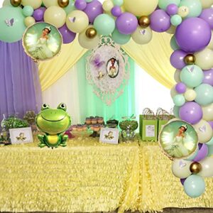 Princess Tiana Balloons Garland, Princess and the Frog Birthday Balloon Arch Kit with Large Green Frog Mylar Foil Balloons for Girl’s Birthday Baby Shower, Princess Theme Party,Garden Party Supplies