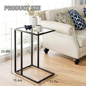 C Table Glass End Table, Couch Side Table, Tempered Glass Snack Side Table with Metal Frame, TV Tray Table for Small Space, Sofa Couch Side Tableand Bed Side Table(Black)…