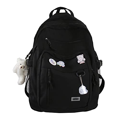 Mildame Cute Girls Plush Pendant Backpack, Kawaii School Backpack with Pin and Accessories, Aesthetic Elementary Kids Book Bags