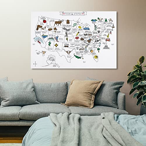 Tour The States Poster, Map USA America Poster, USA Map United States of America Travel Wall Art Dec Canvas Art Poster And Wall Art Picture Print Modern Family Bedroom Decor Posters 24x36inch(60x90cm)