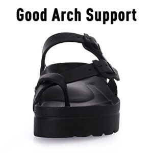 Goosecret Women's Platform Sandals with Arch Support Comfortable Foam Slip On Slides Lightweight Thick Soles | Adjustable Buckle | Ultra Cushion Black, 9-9.5