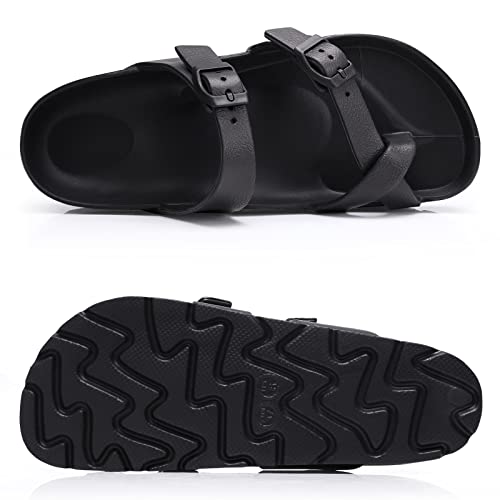 Goosecret Women's Platform Sandals with Arch Support Comfortable Foam Slip On Slides Lightweight Thick Soles | Adjustable Buckle | Ultra Cushion Black, 9-9.5