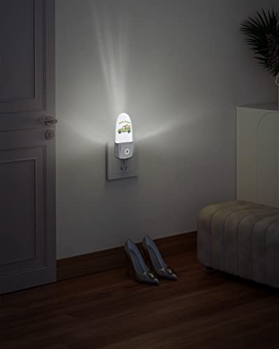 Plug-in LED Night Light with Auto Light Sensor - Popsicle Shape Nightlight Baby Night Lights for Hallway Bedroom Kids Room - Happy Easter Green Plaid Truck with Bunny and Easter Eggs