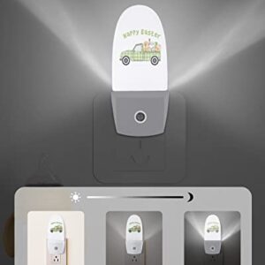 Plug-in LED Night Light with Auto Light Sensor - Popsicle Shape Nightlight Baby Night Lights for Hallway Bedroom Kids Room - Happy Easter Green Plaid Truck with Bunny and Easter Eggs