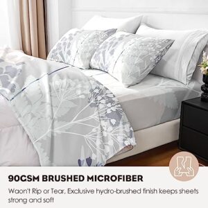 HCORA Queen Sheet Set - Plant Print - Luxury 1800 Brushed Microfiber Bed Sheets - Breathable Cooling Sheets for Queen Size Bed - 16" Deep Pocket, Extra Soft, Shrinkage, and Fade Resistant - 4 PC