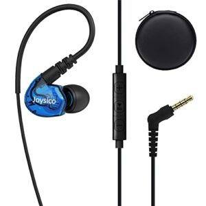 stereo-to-mono single earbud with mic and control, wired one ear earphone headset w over ear hook & case for cell phones laptop, in-ear mono headphone for driving sport running cycling, right ear only