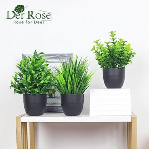 Der Rose Fake Plants 4 Packs Artificial Plants Small Faux Plants in Black Pot for Bathroom Home Office Table Decor Indoor