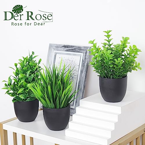 Der Rose Fake Plants 4 Packs Artificial Plants Small Faux Plants in Black Pot for Bathroom Home Office Table Decor Indoor