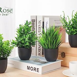 Der Rose Fake Plants 4 Packs Artificial Plants Small Faux Plants in Black Pot for Bathroom Home Office Table Decor Indoor