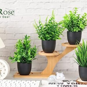 Der Rose Fake Plants 4 Packs Artificial Plants Small Faux Plants in Black Pot for Bathroom Home Office Table Decor Indoor