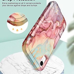 Btscase Compatible with iPhone XR Case, [5 in 1] with 2 Pack Screen Protector + 2 Pack Camera Lens Protector, Stylish Marble Full Body Three Layer Rugged Shockproof Protective Cover, Rose Gold