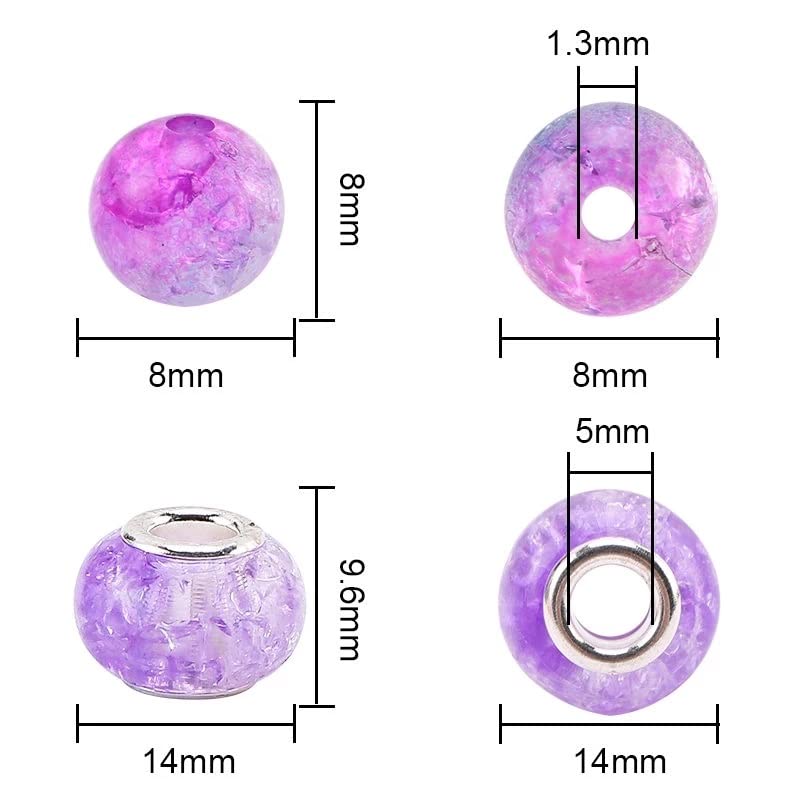 DSFEOIGY Crackle Beads Kit Lampwork Acrylic Round Spacer Loose Set for Handcrafted DIY Beading Bracelet Jewelry Making Crafts