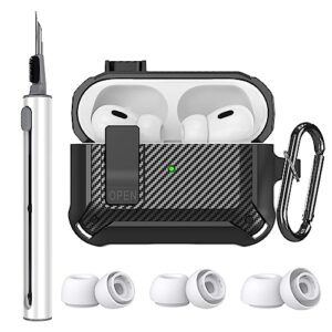 for airpods pro 2nd/1st generation case cover with cleaner kit &3 pairs replacement ear tips with noise reduction hole(s/m/l),with secure lock protective for apple airpods pro 2022/2019 charging case