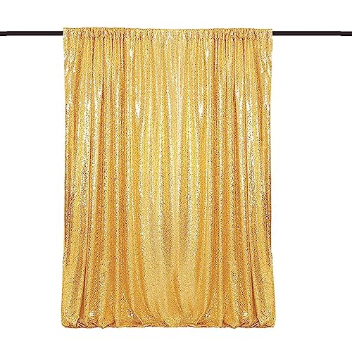 New Upgrade Gold Sequin Backdrop Curtain, WISPET Thick Glitter Curtain Panels, 4FTx7FT Gold Sparkly Sequence Parties Wedding Photography Background Drapes