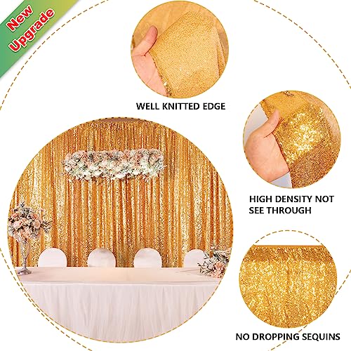 New Upgrade Gold Sequin Backdrop Curtain, WISPET Thick Glitter Curtain Panels, 4FTx7FT Gold Sparkly Sequence Parties Wedding Photography Background Drapes