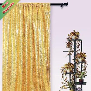 New Upgrade Gold Sequin Backdrop Curtain, WISPET Thick Glitter Curtain Panels, 4FTx7FT Gold Sparkly Sequence Parties Wedding Photography Background Drapes