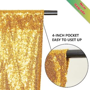 New Upgrade Gold Sequin Backdrop Curtain, WISPET Thick Glitter Curtain Panels, 4FTx7FT Gold Sparkly Sequence Parties Wedding Photography Background Drapes