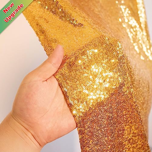 New Upgrade Gold Sequin Backdrop Curtain, WISPET Thick Glitter Curtain Panels, 4FTx7FT Gold Sparkly Sequence Parties Wedding Photography Background Drapes