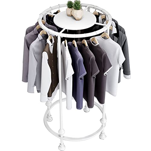 SPTZQURY Round Garment Rack, Floor Standing Iron clothes Hanging Rack with Topper, Suitable for Large Shopping Malls Retail, Clothes Boutique Display Laundry Rooms Multi-Purpose Hanging (WHITE)