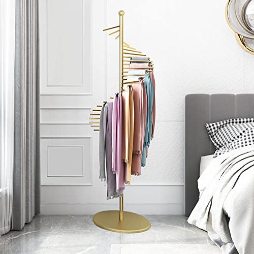 Spiral Scarf Rack, Floor Standing Scarf Shelf, Commercial Clothing Display Rack with 30 Hanger Rods, Suitable for Wardrobe Storage, Bedrooms, Clothing Shops and Dormitories (Gold)