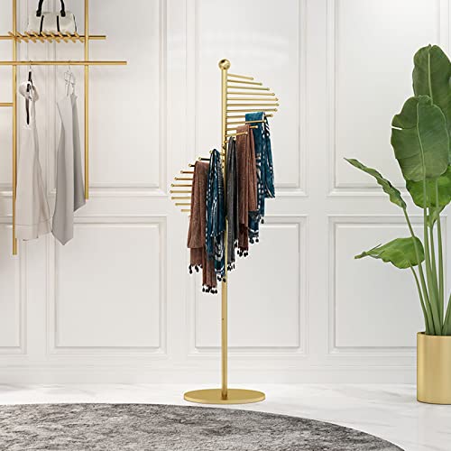 Spiral Scarf Rack, Floor Standing Scarf Shelf, Commercial Clothing Display Rack with 30 Hanger Rods, Suitable for Wardrobe Storage, Bedrooms, Clothing Shops and Dormitories (Gold)