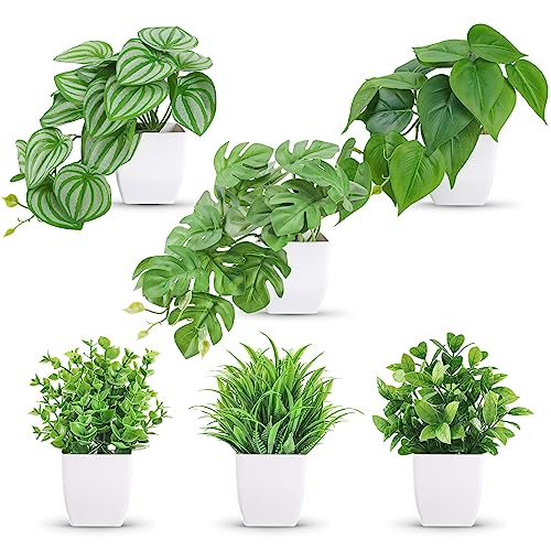 Der Rose 6 Packs Fake Plants Small Artificial Plants for Home Office Desk Bathroom Aesthetic Farmhouse Room Decor Indoor