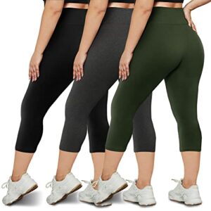 hltpro 3 pack plus size leggings for women(x-large - 4x)- high waist stretchy buttery soft pants for workout running yoga