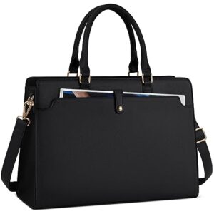 laptop bag for women 15.6 inch laptop tote bag leather work bag waterproof briefcase business office computer bag large capacity handbag shoulder bag black